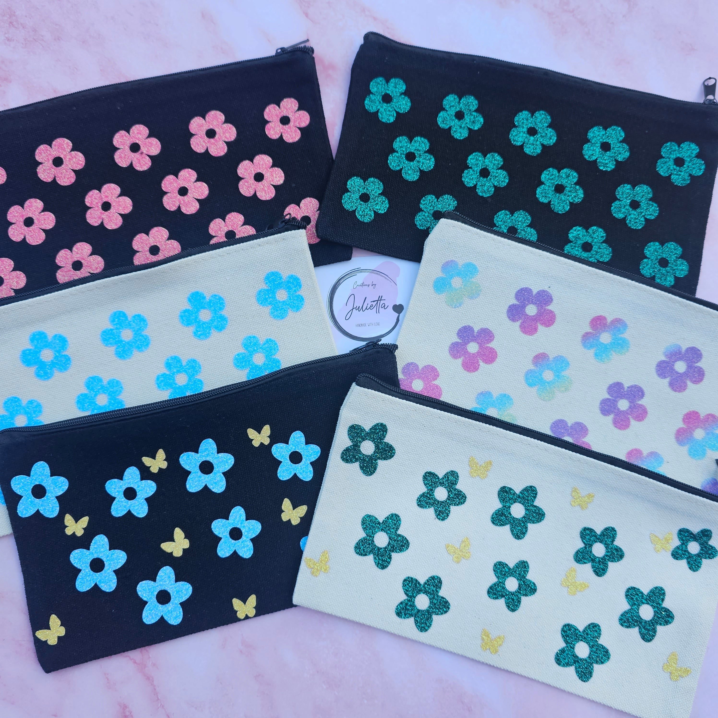 Daisy Flower Canvas Pencil Case | Daisy Zip Pouch | Creations by Julietta