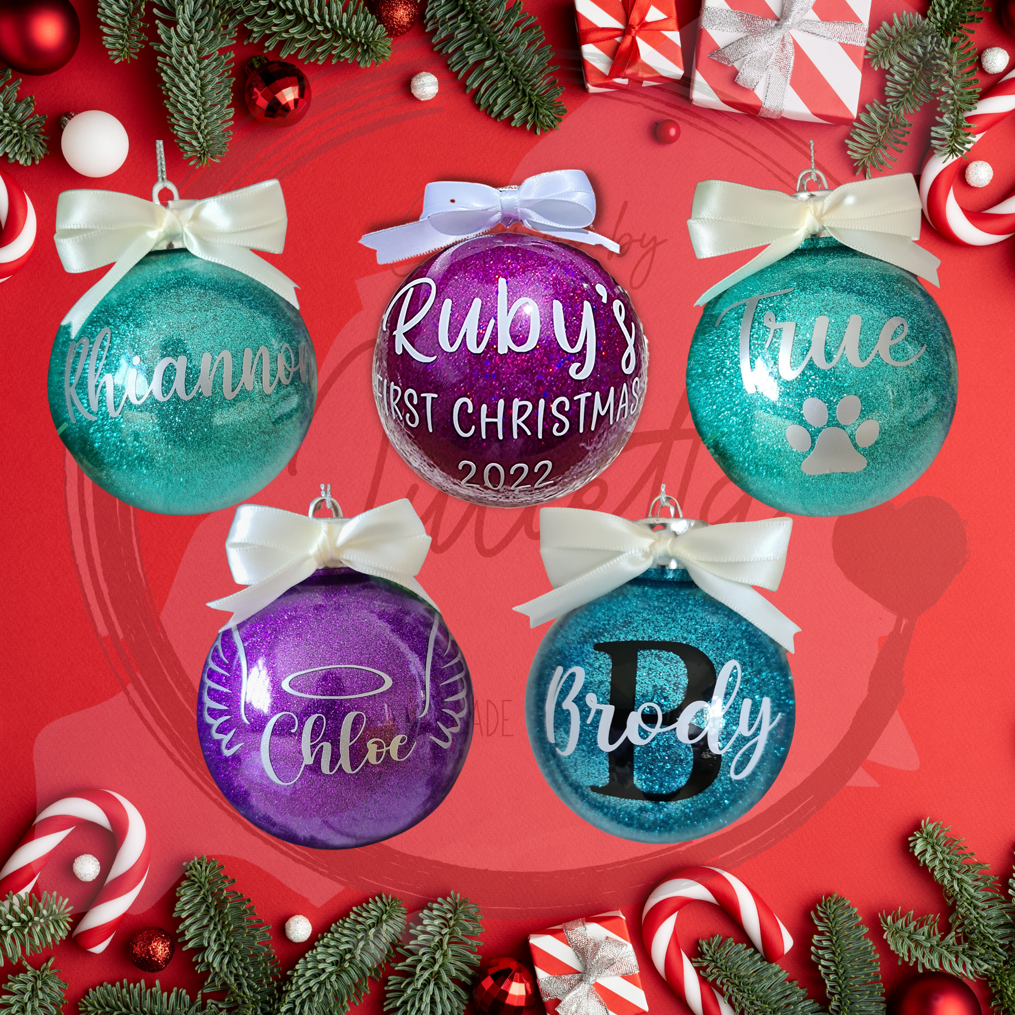 Personalised Christmas Baubles | Custom Glitter Tree Ornaments ...