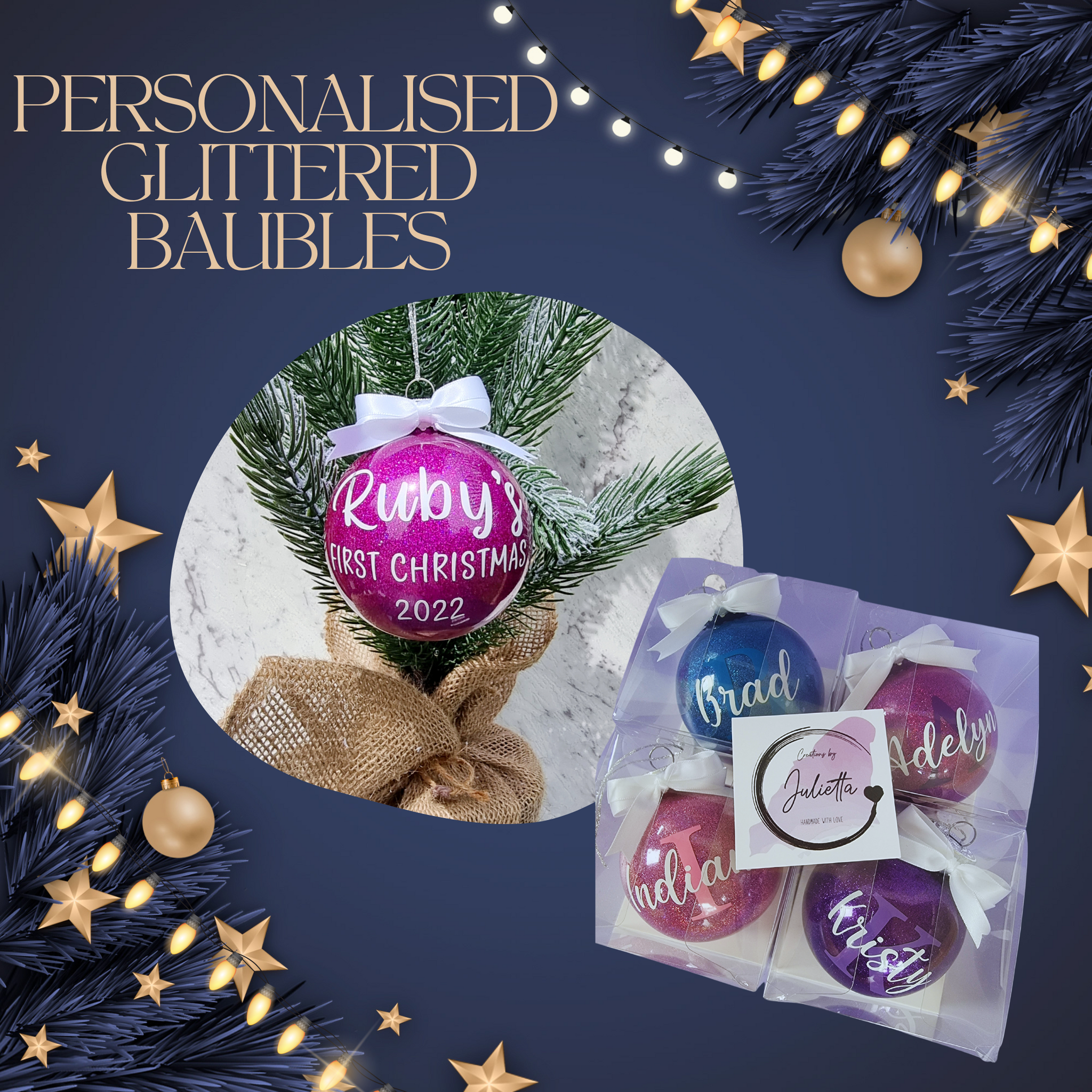Personalised Christmas Baubles | Custom Glitter Tree Ornaments ...
